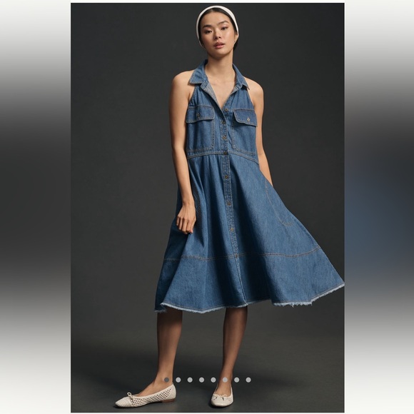 Anthropologie | Dresses | Anthro Pilcro Halter Swing Denim Midi Dress ...